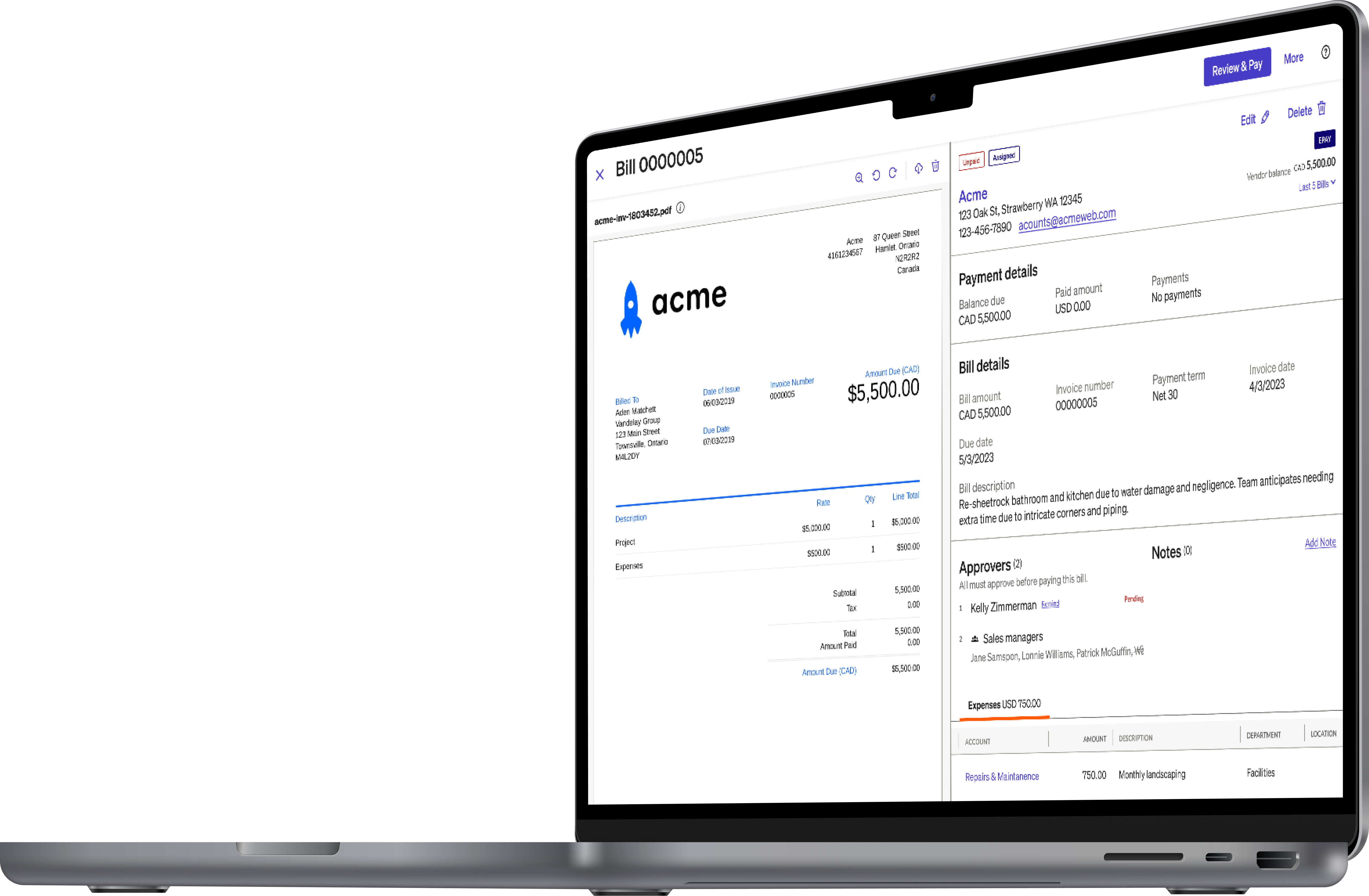 Interactive demo: BILL Accounts Payable approver's role
